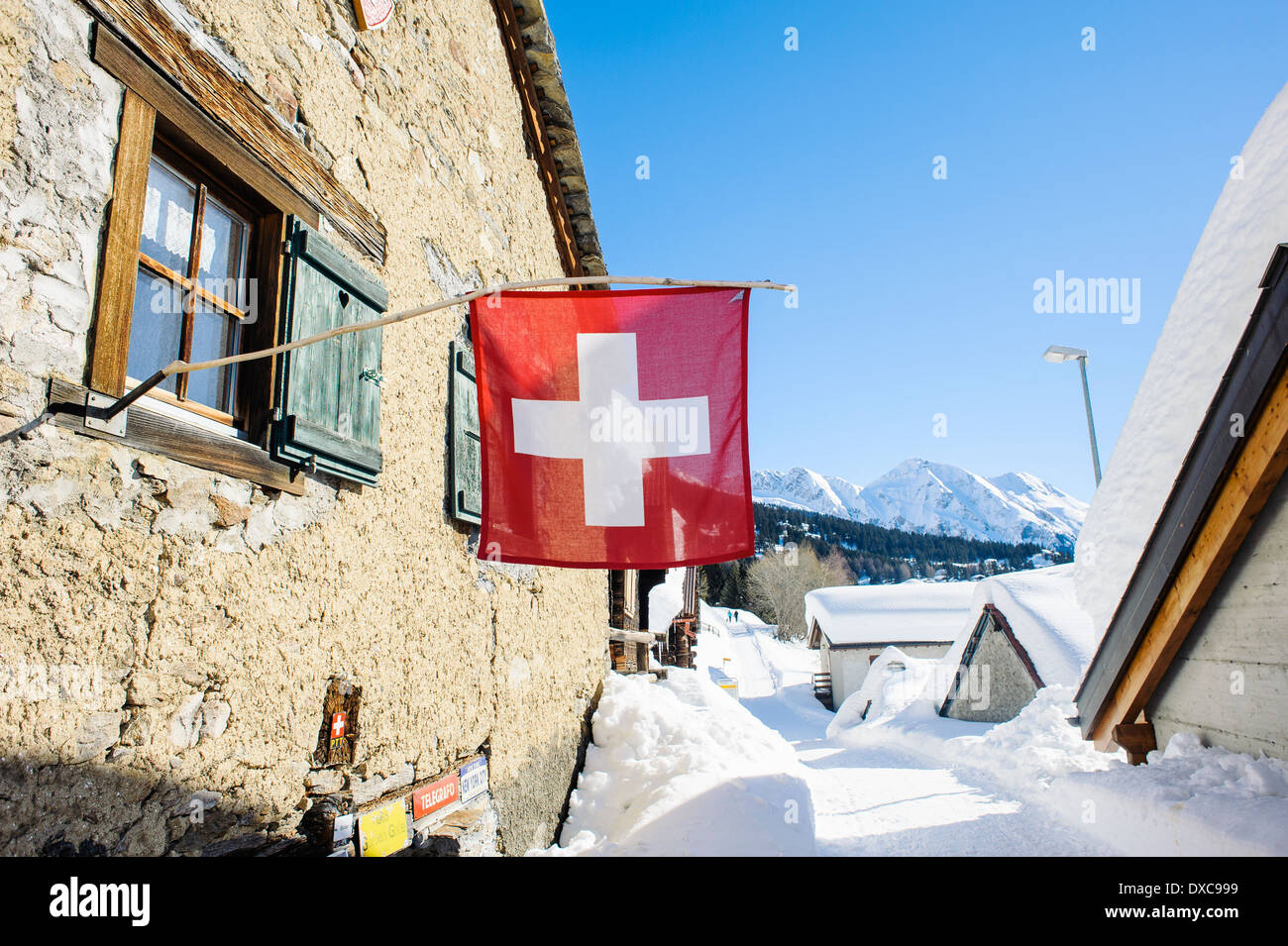 Swiss village in winter with lots of snow Stock Photo - Alamy