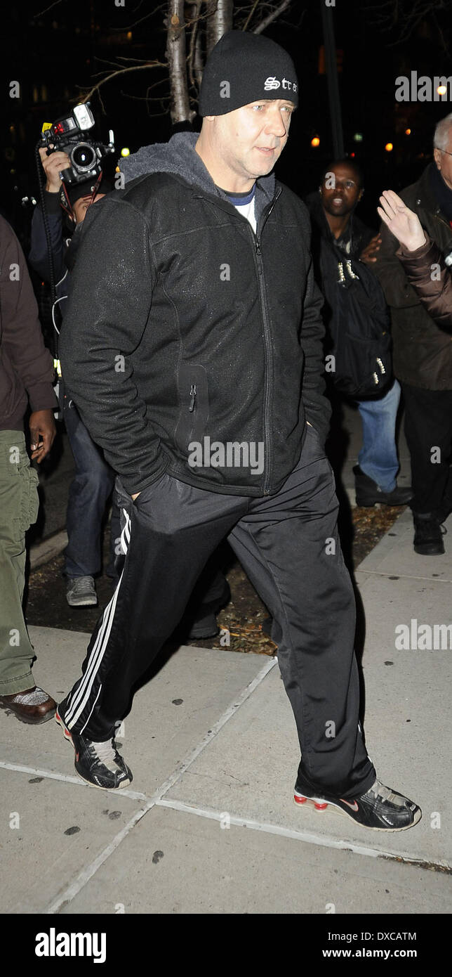 Russell Crow returning to his hotel. Where: New York City, New York ...