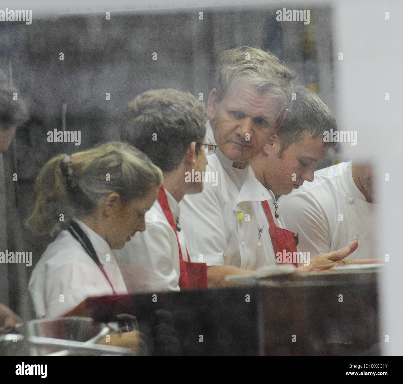 Gordon Ramsay working in the kitchen at Hotel GB, London, England - 01. ...