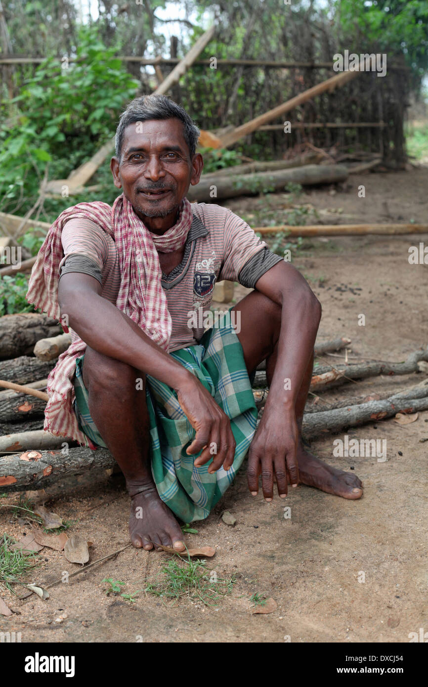 Portrait of a tribal man. Santhal tribe. Jarweadhi village, Bishangarh ...
