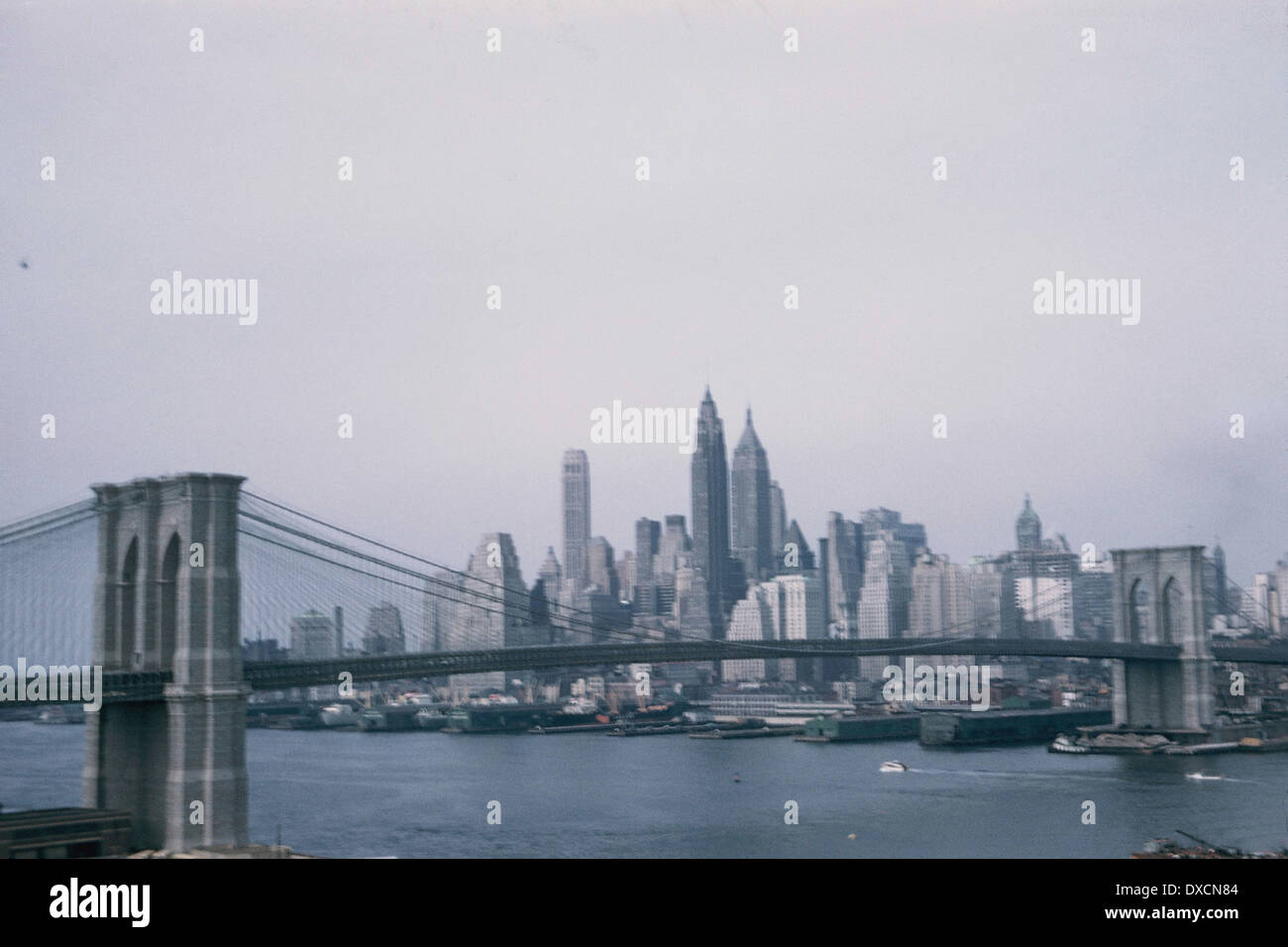 New York skyline from the Brooklyn Bridge, 1958, 2 Stock Photo - Alamy
