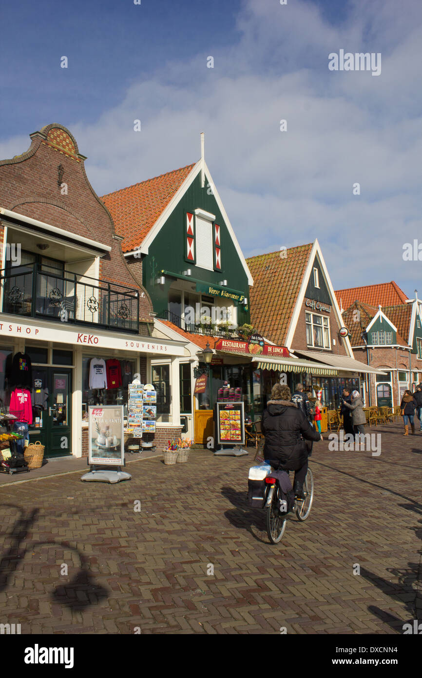 Volendam harbour front with traditional dutch style shops and ...