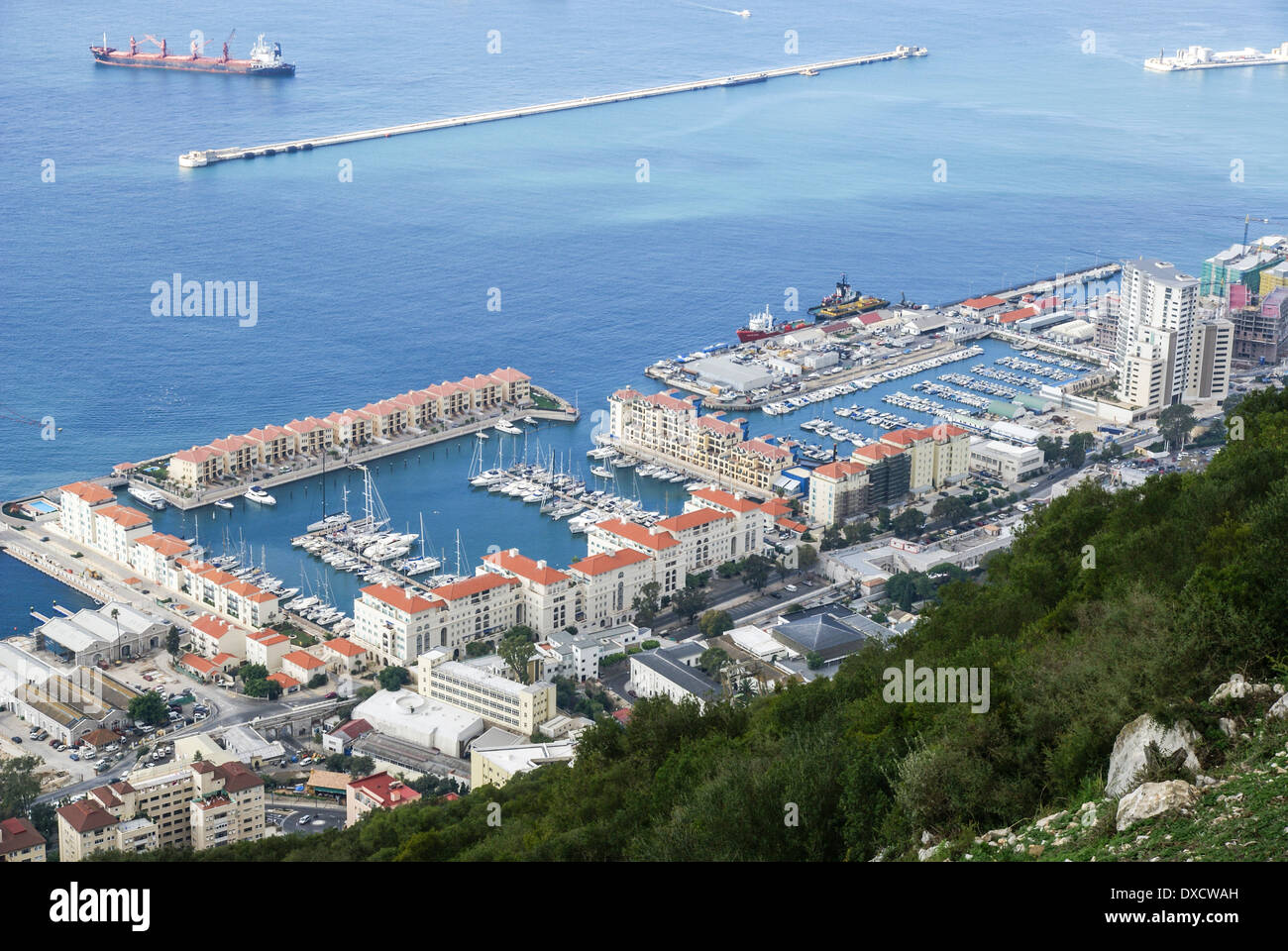 The view of the strait and port of Gibraltar, the British overseas ...