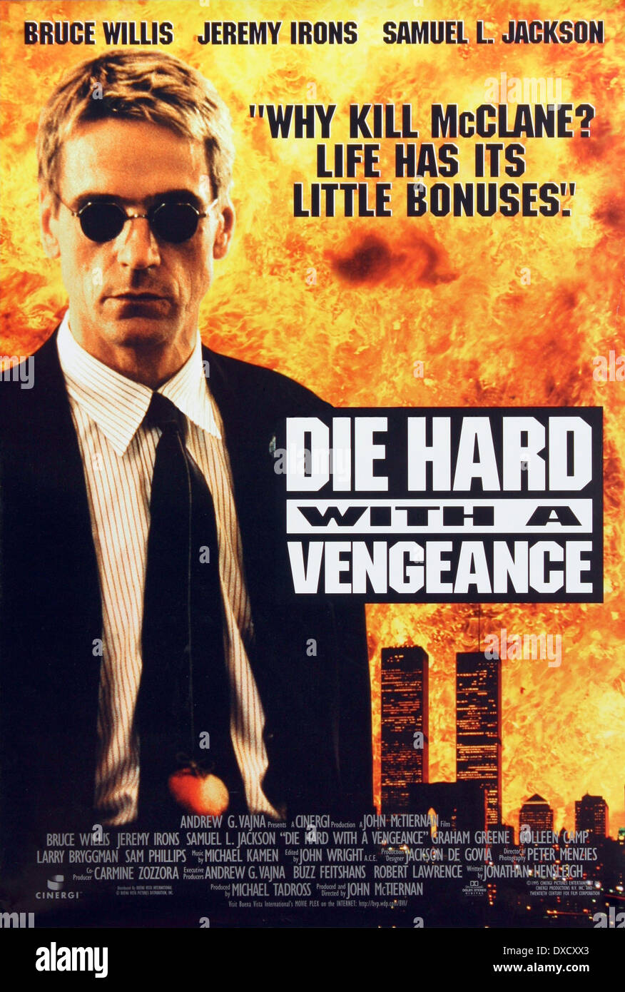 Die Hard: With a Vengeance Year : 1995 USA Director :John McTiernan Jeremy Irons American poster ...