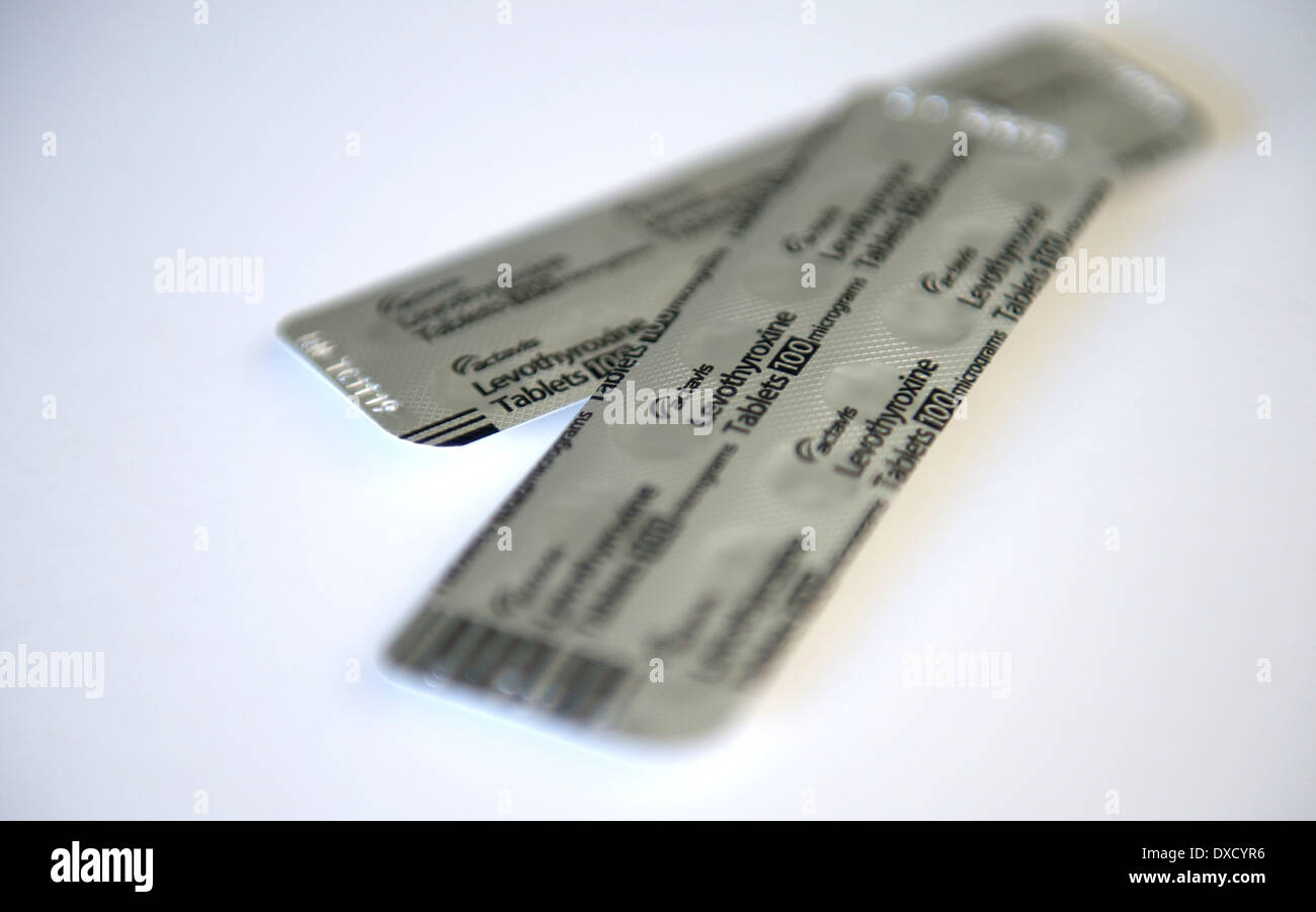 blister packs of levothyroxene thyroid tablets pills on a white ...