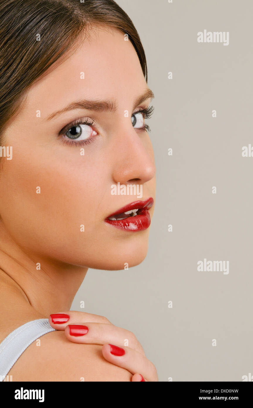 Female young adult face Stock Photo - Alamy