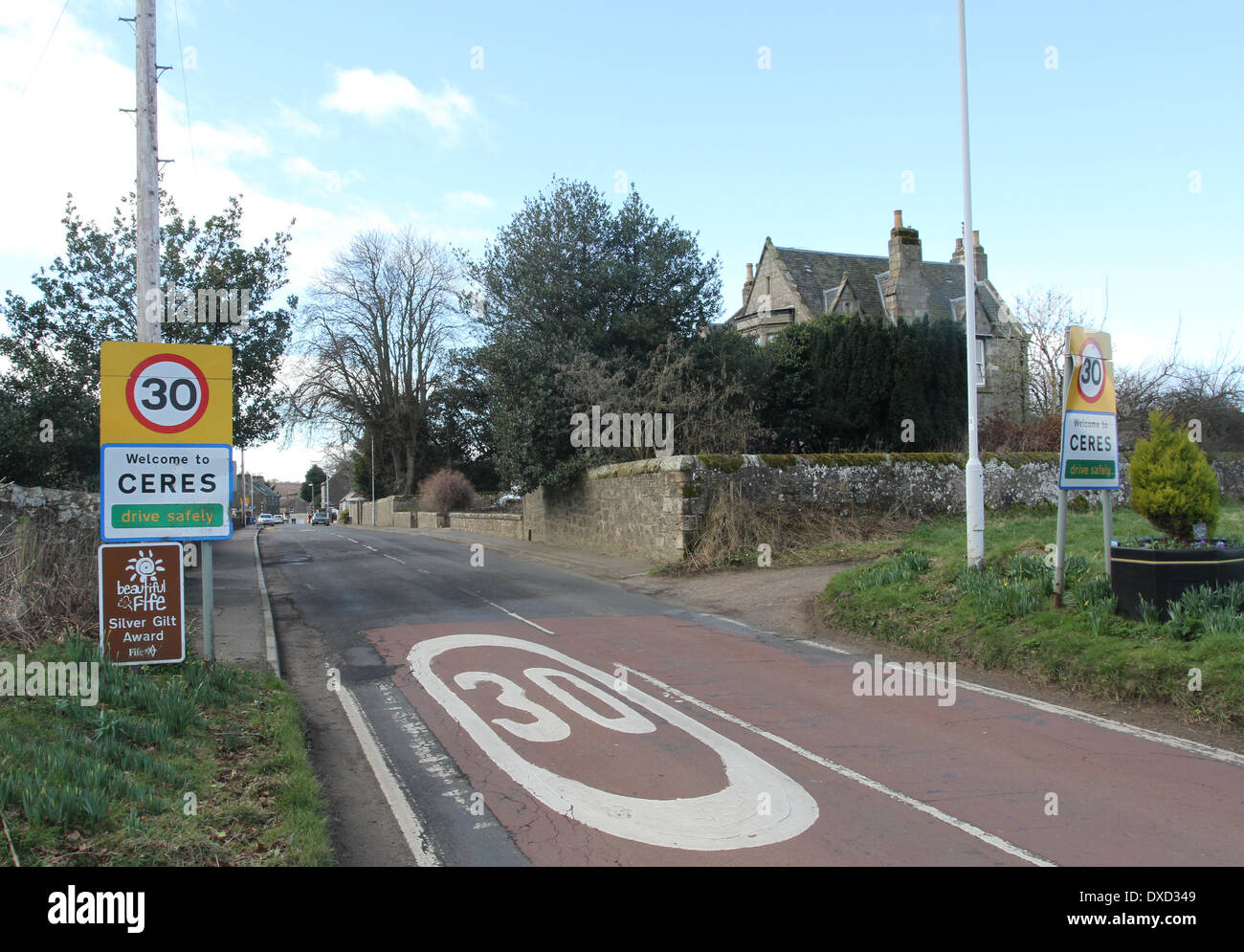 Welcome to Ceres sign Fife Scotland March 2014 Stock Photo - Alamy