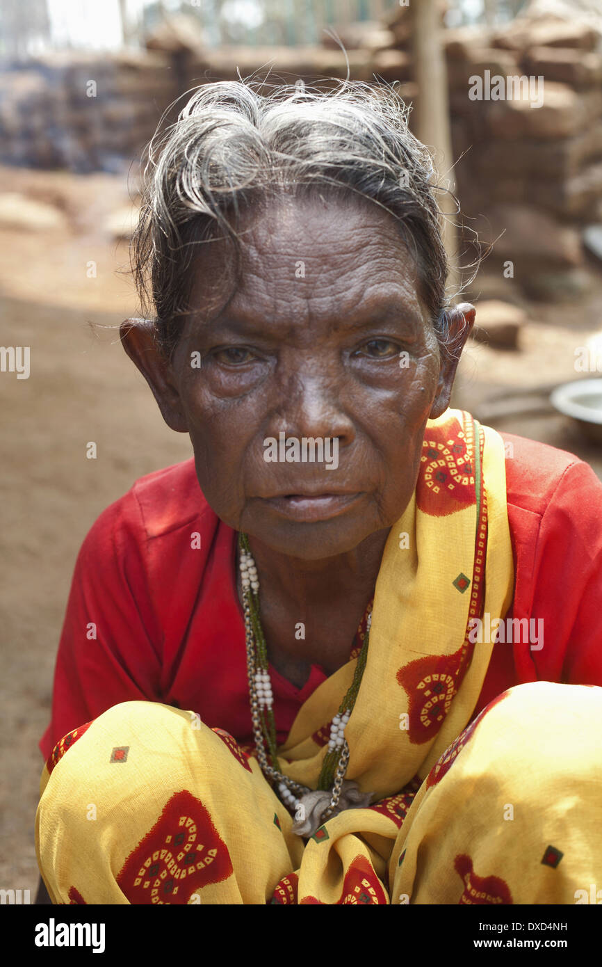 Close up of an old tribal woman. Soren tribe. Jamuniatand village ...