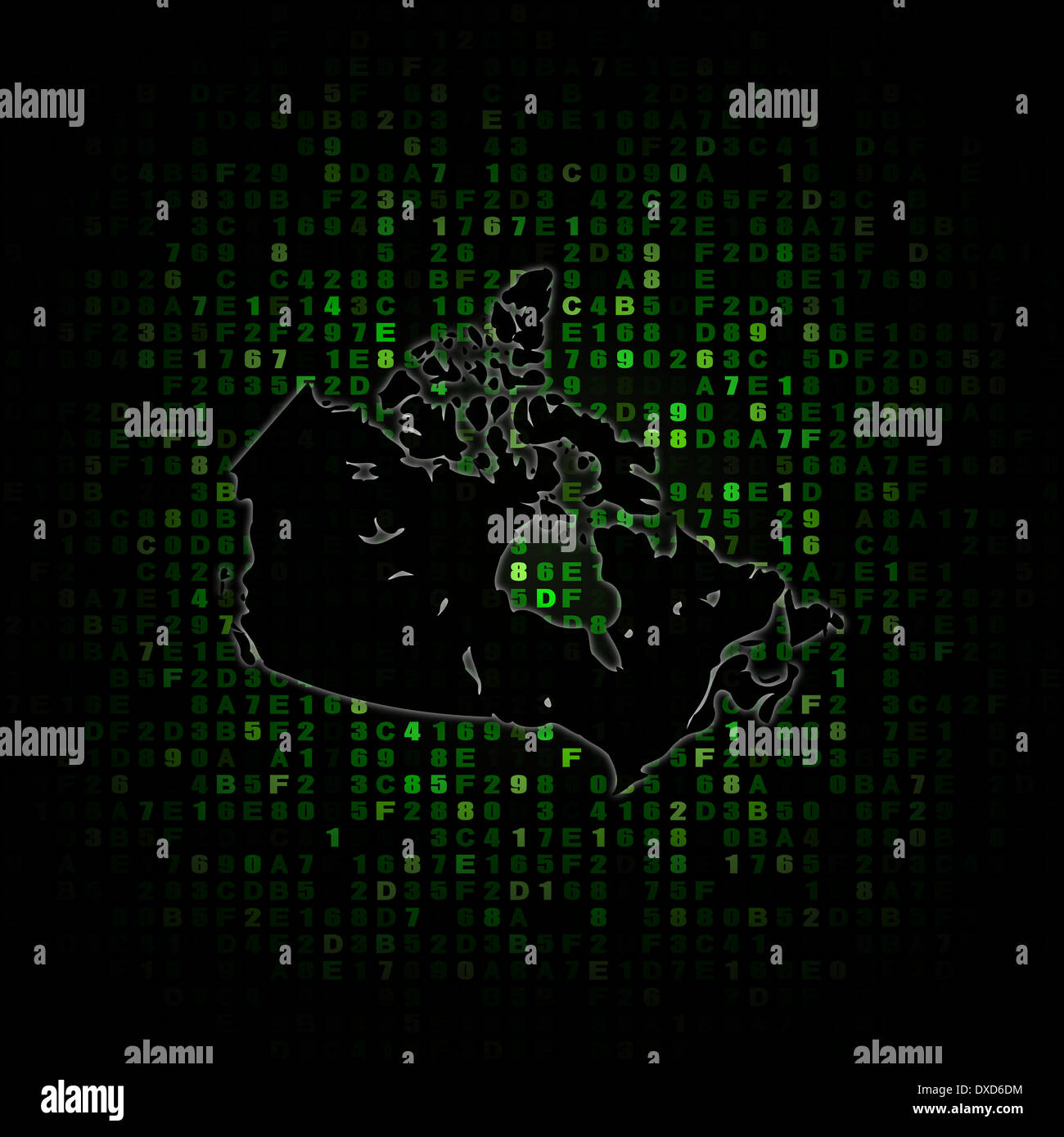 Canada map silhouette on hex code illustration Stock Photo - Alamy