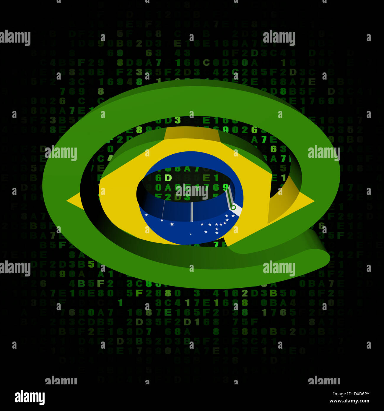 e-mail address AT symbol with Brazilian flag on hex illustration Stock ...