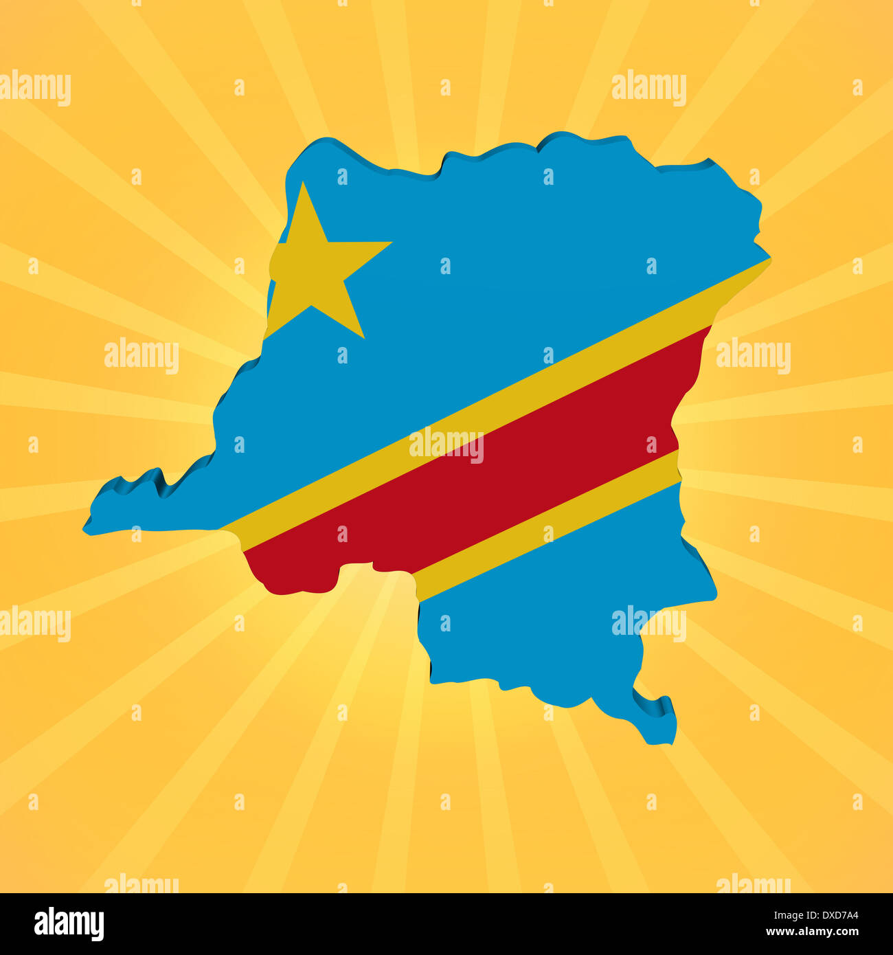Democratic Republic of Congo map flag on sunburst illustration Stock ...