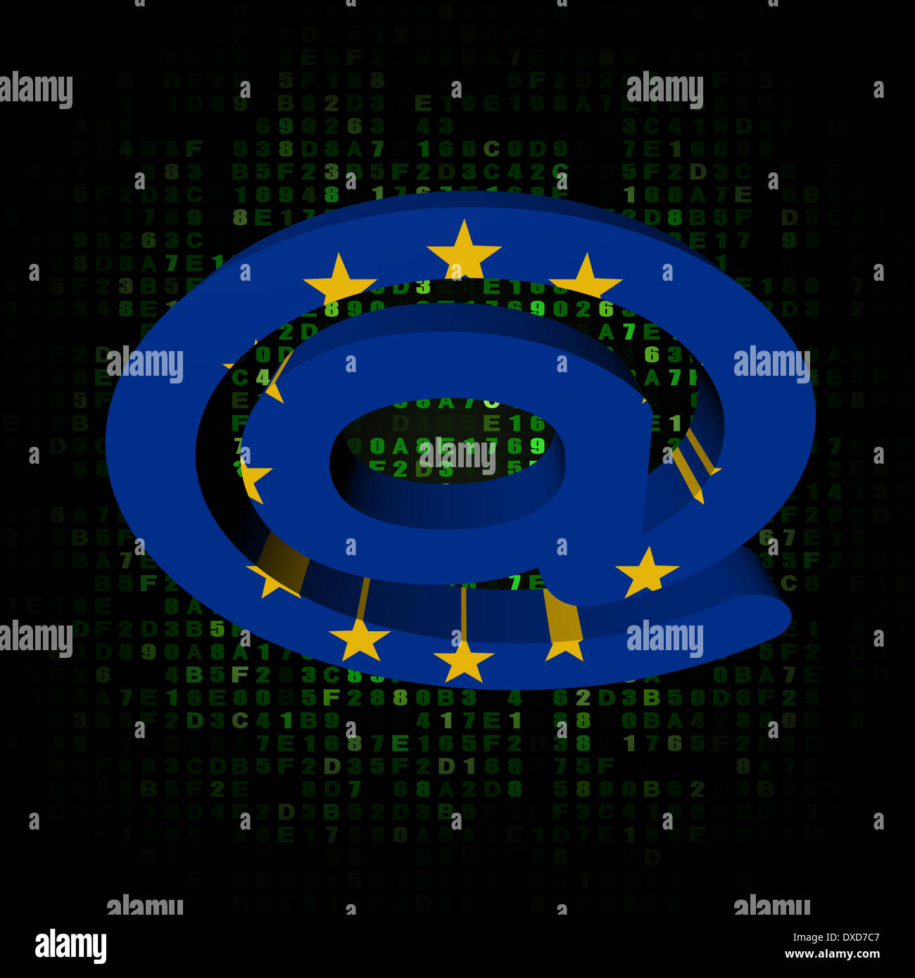 e-mail address AT symbol with EU flag on hex illustration Stock Photo ...