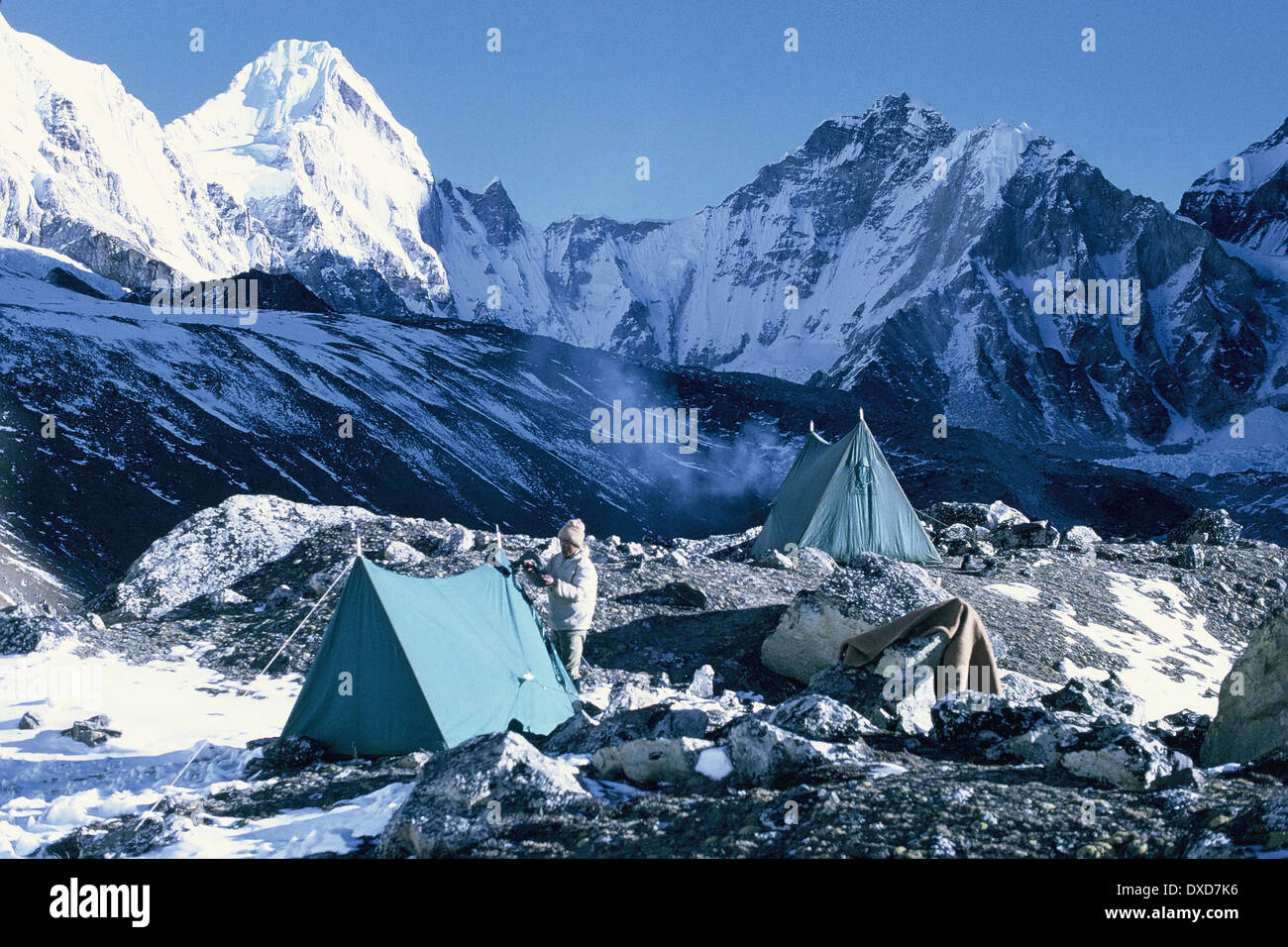 Mount Everest South base camp, in front of the Khumbu Glacier, 1969 ...