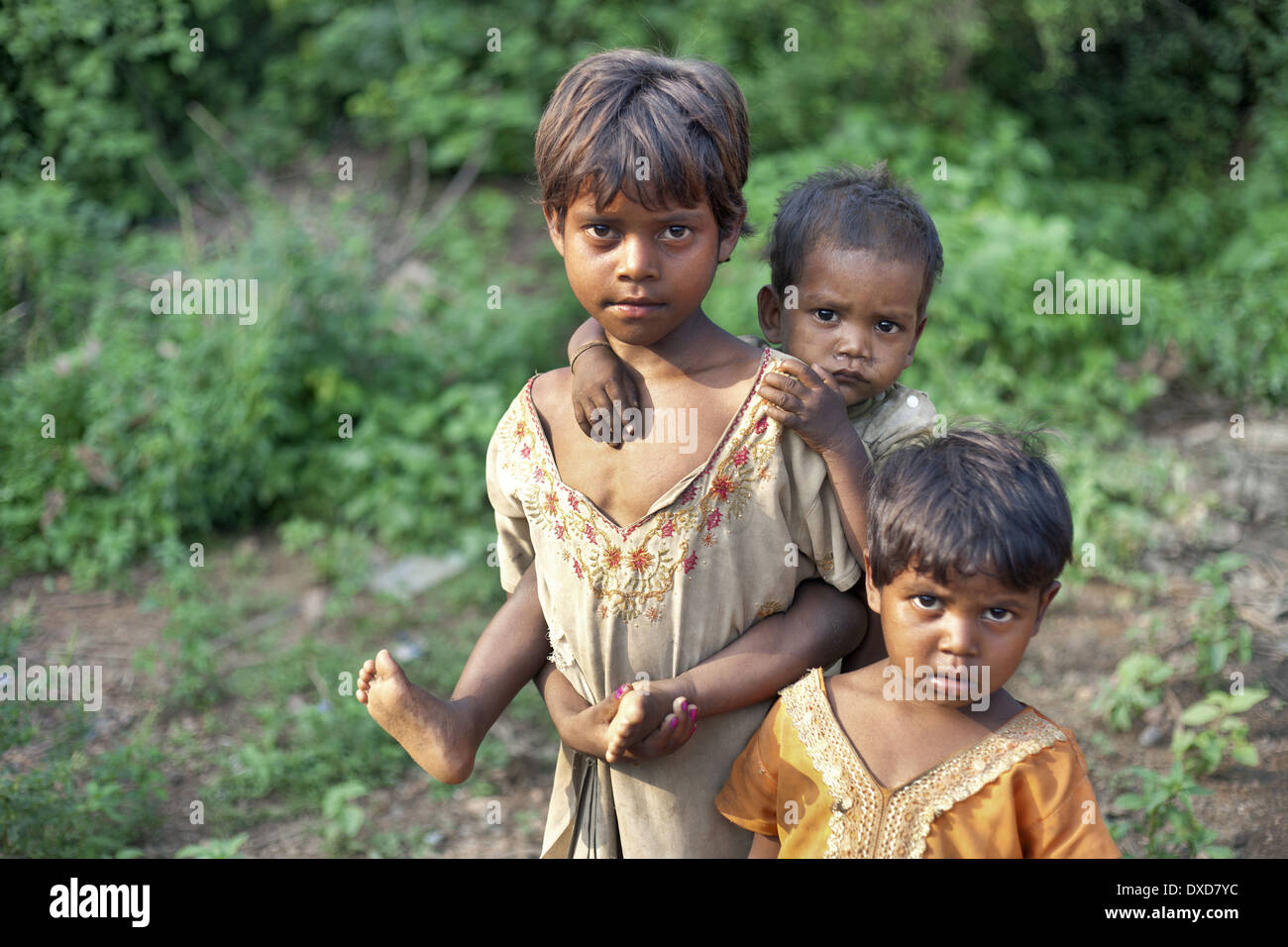 Poor tribal children. Santhal tribe. Jarkatand village, Bokaro district ...