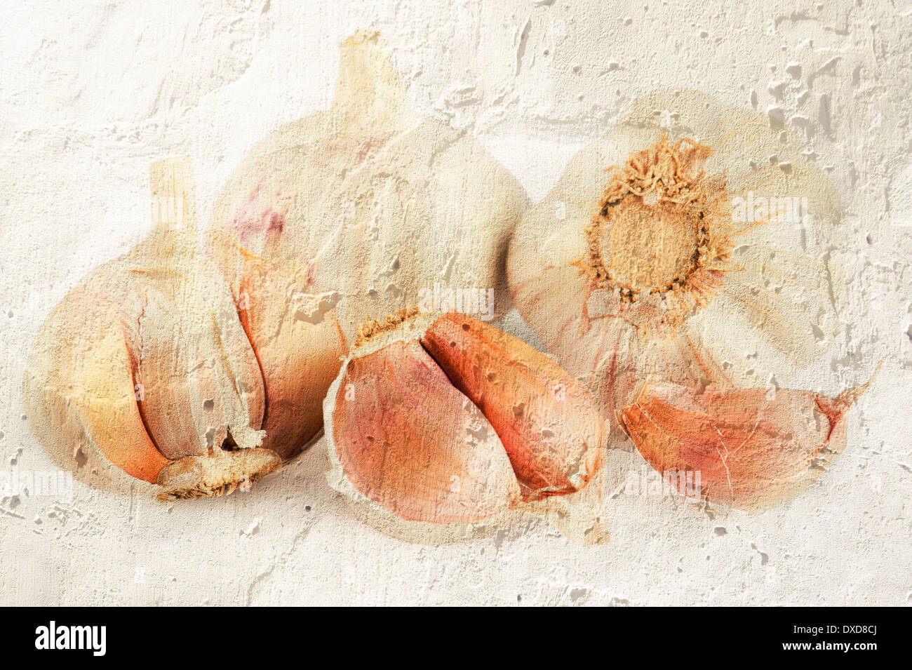 Grunge texture in vintage style with vegetables and spices for kitchen ...