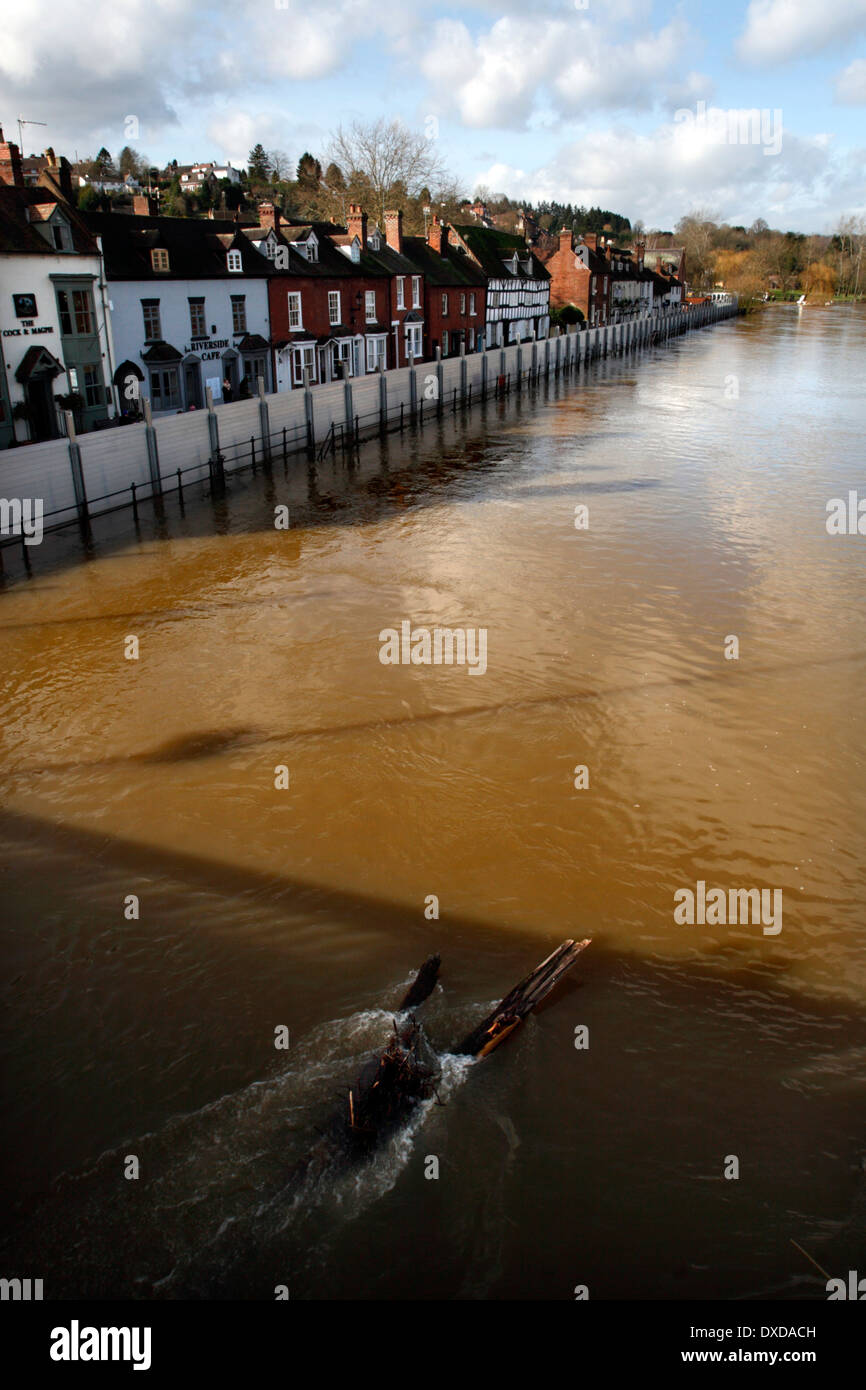 Flood Barriers In Place Along A Flooded River Severn Bewdley