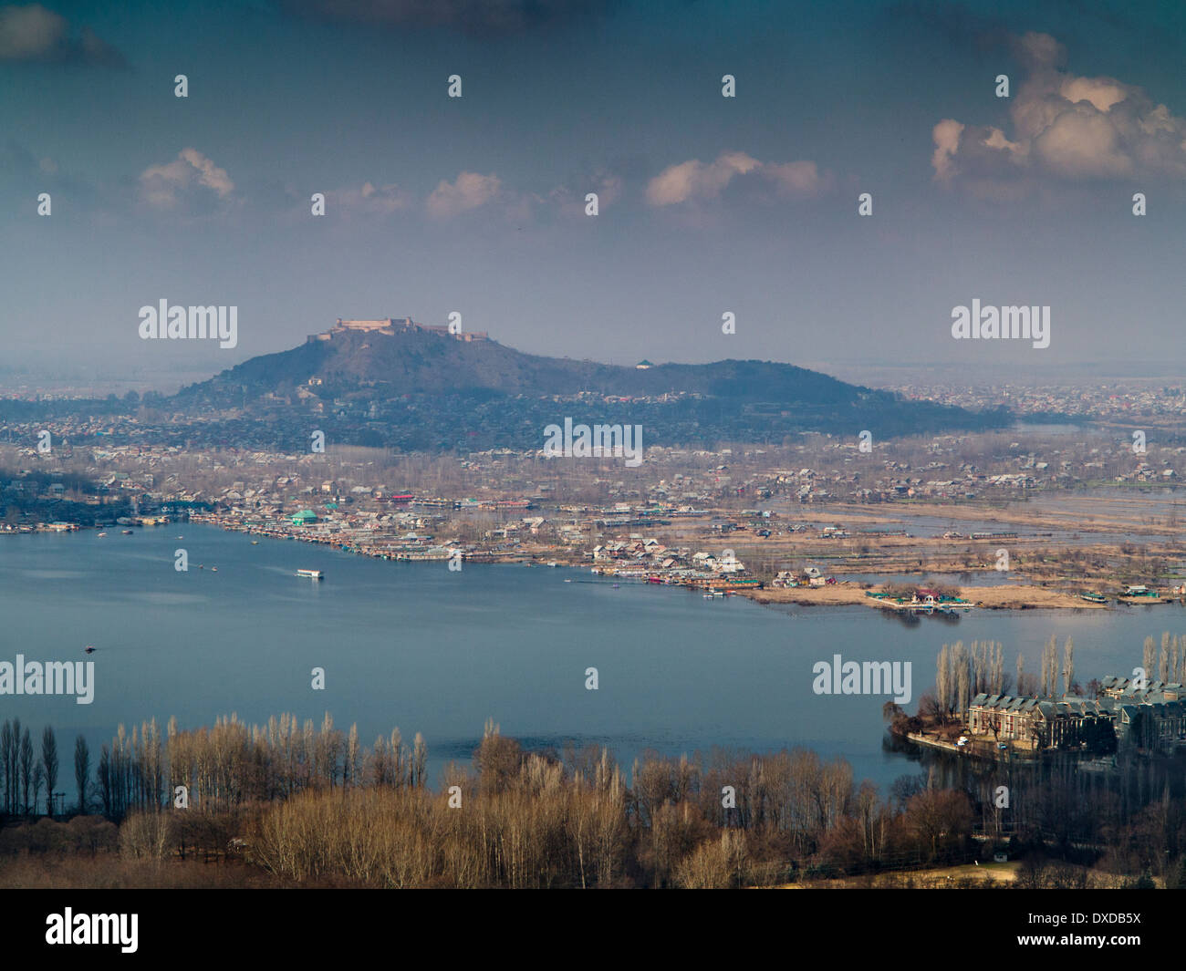 India, Kashmir, Srinagar town and fort from across Dal Lake Stock Photo ...
