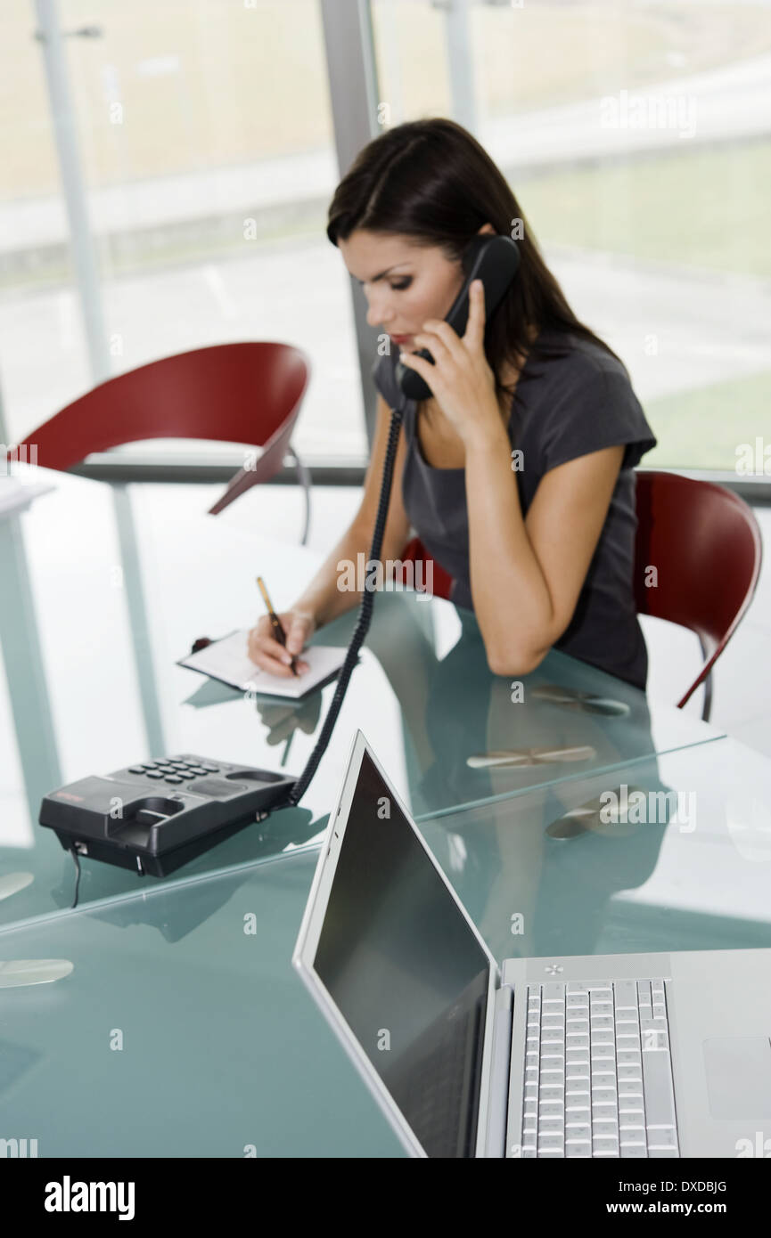 Professional woman on telephone writing in agenda Stock Photo - Alamy