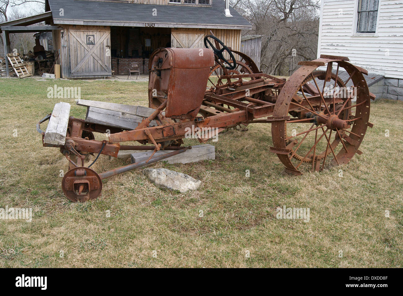 Old rusty tractor frame at the Curran Homestead, Orrington, Maine Stock ...