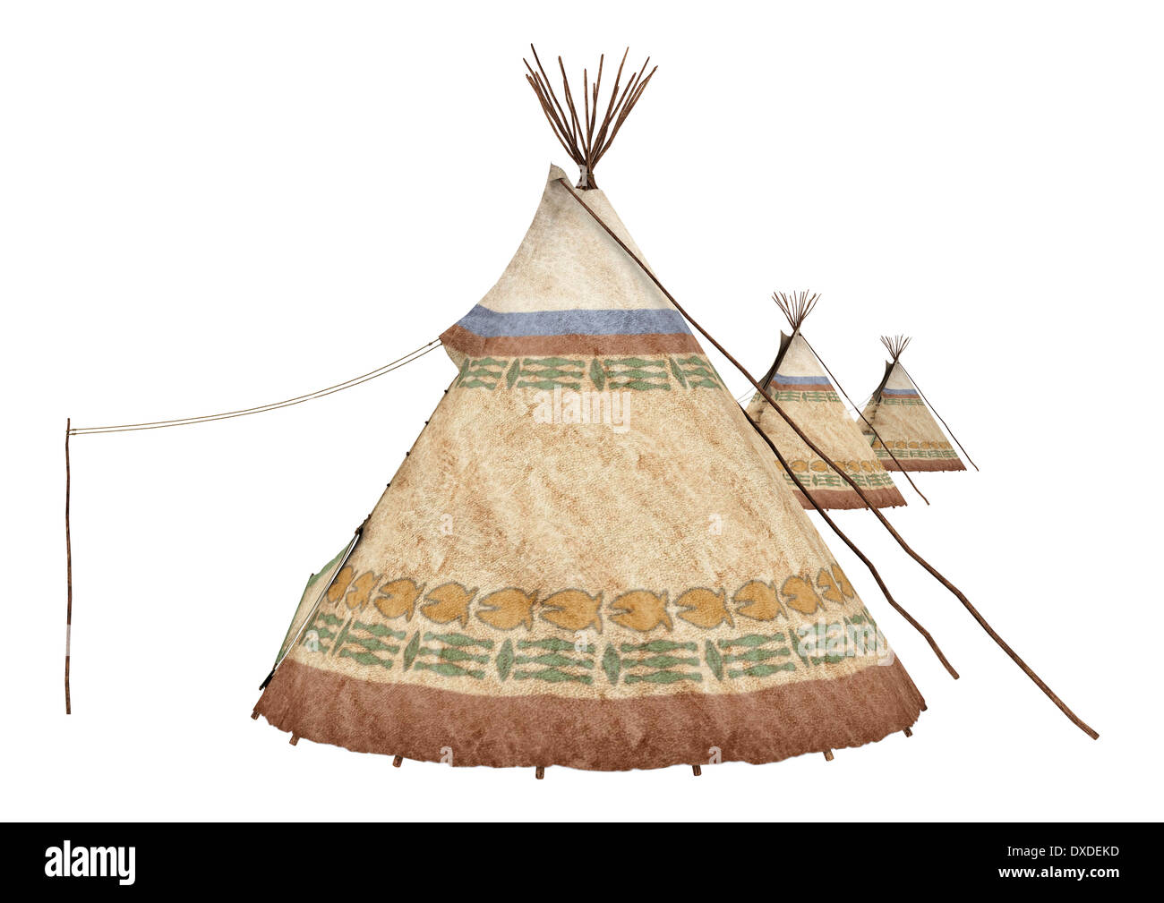 3D digital render of a native American teepees isolated on white ...