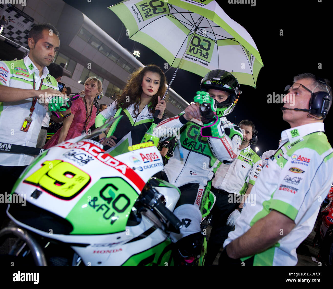 Alvaro Bautista on his GO&FUN Honda Grisini MotoGP bike at the start ...