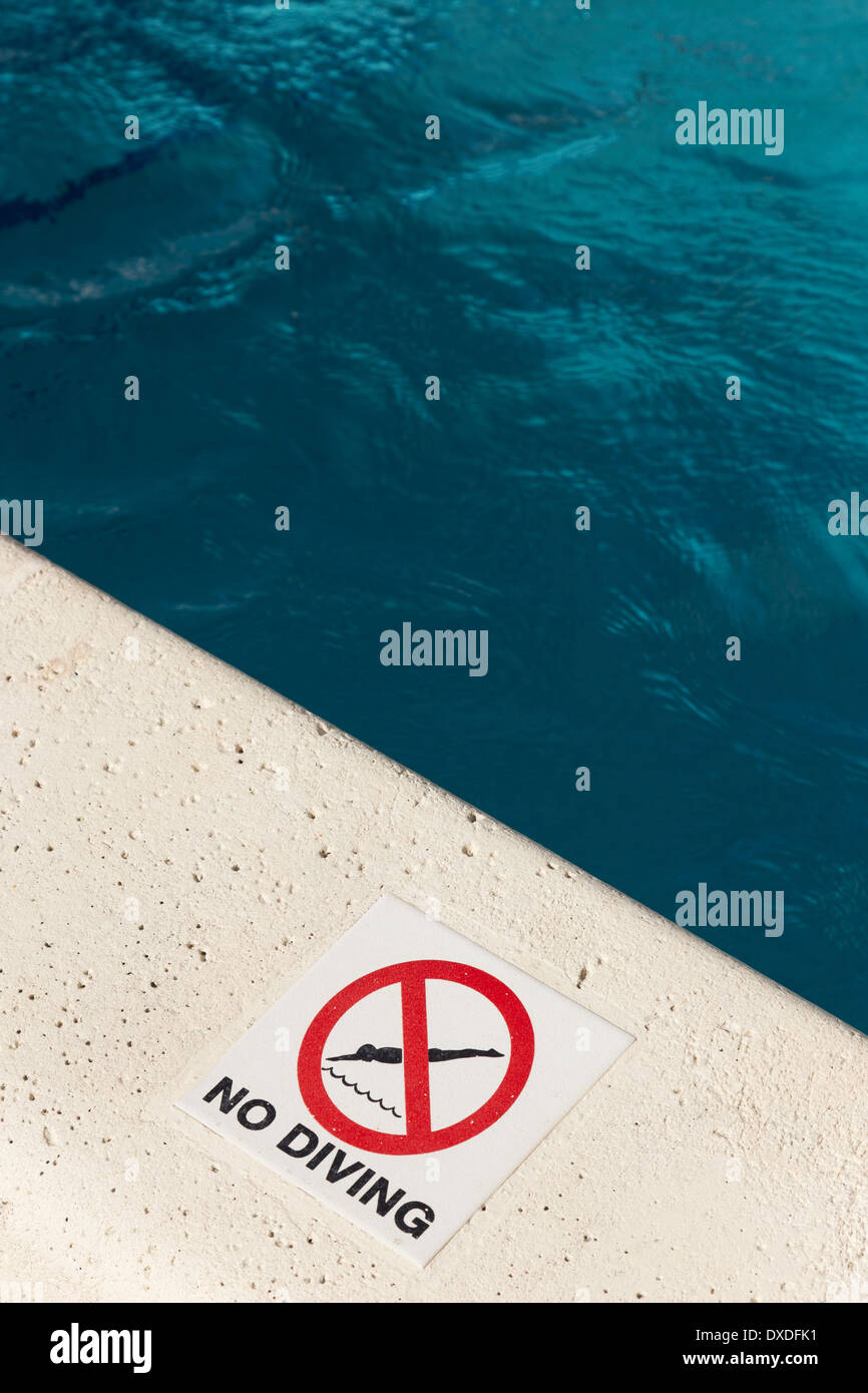 No Diving Safety Warning Words and Symbol on Shallow End of Swimming ...
