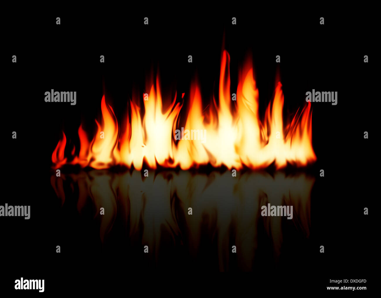 Burning fire flame with reflection on black background Stock Photo - Alamy