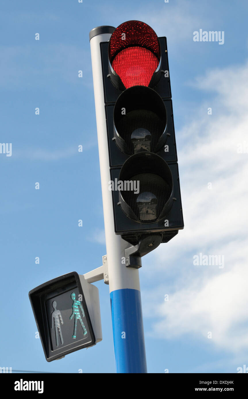 Close-up of Traffic Light with stop light and walking sign Stock Photo ...