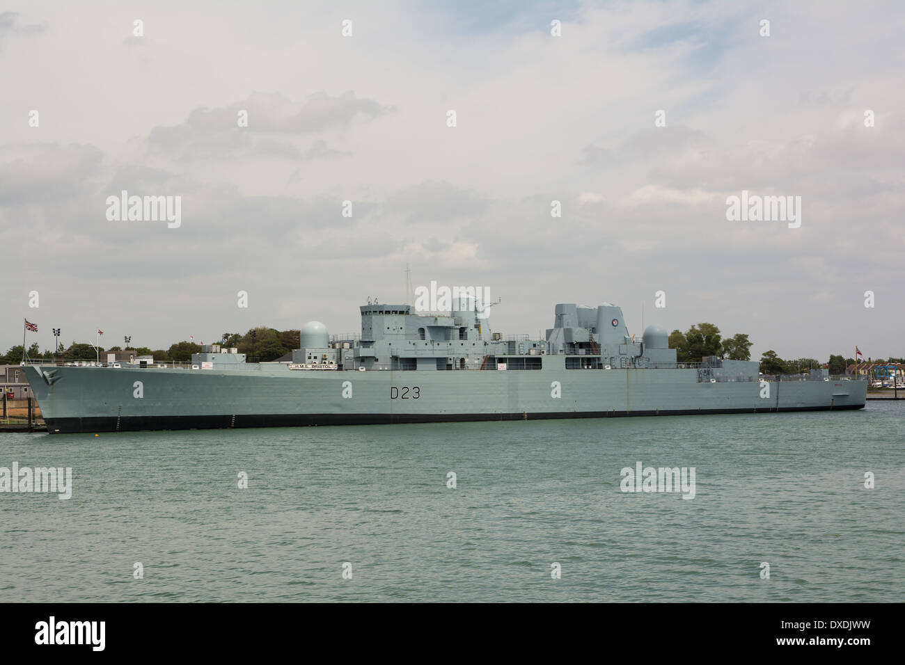 HMS Bristol ( D23) at the Royal Navy base, Portsmouth Harbour, England ...