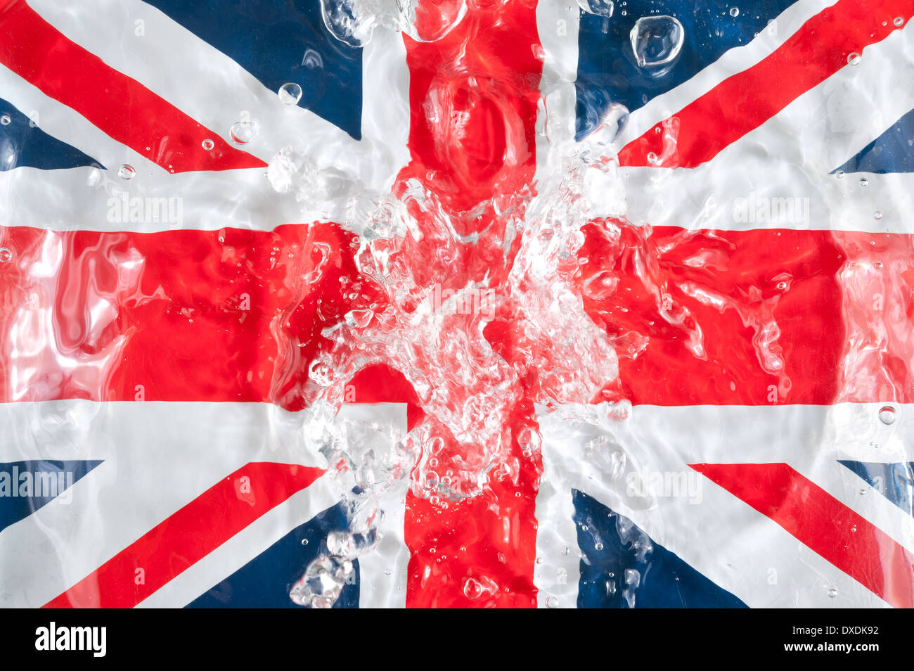 clear water in front of a union jack flag bright contrast color flooded ...