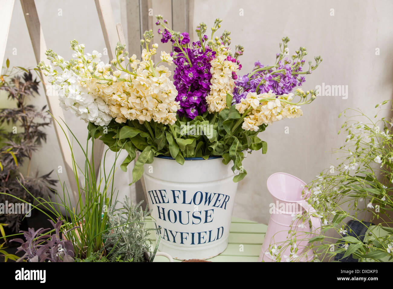 Bucket of flowers Stock Photo - Alamy