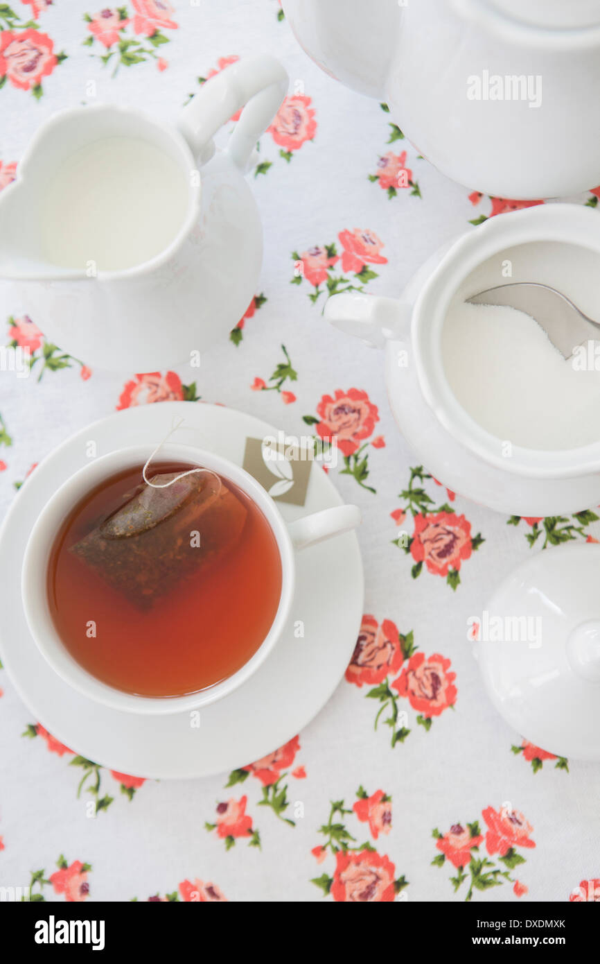 Overhead View of Tea Set with Cup of Tea, Studio Shot Stock Photo - Alamy