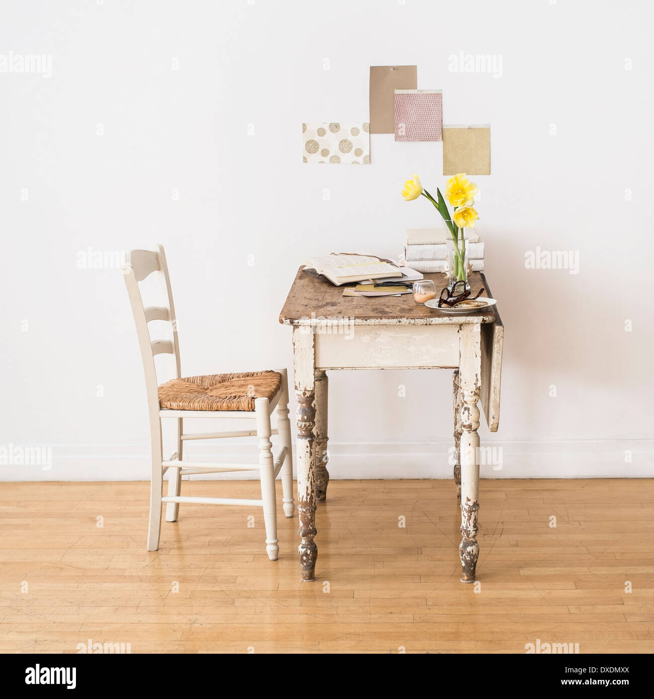 Old desk and chair in room Stock Photo - Alamy