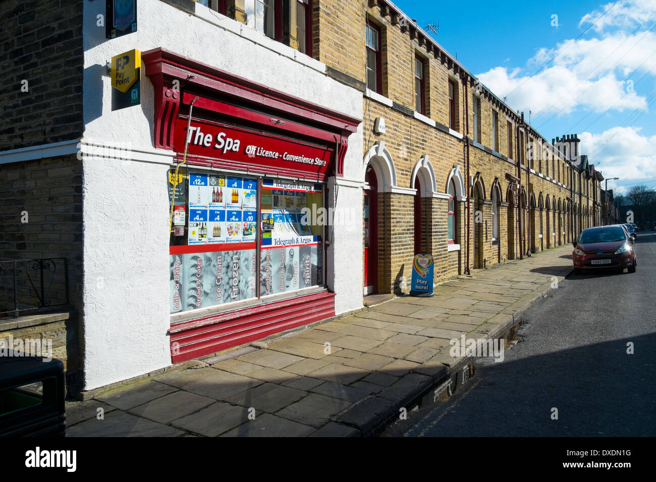 'Bargain Booze' off licence shop in Saltaire, Yorkshire, UK Stock Photo ...