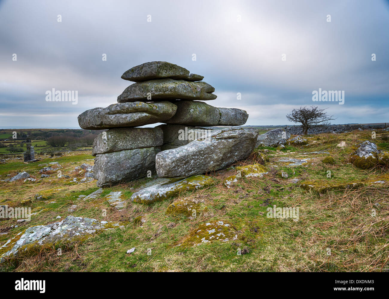 Slabs of granite forming natural rock formations at Carbilly Tor on ...