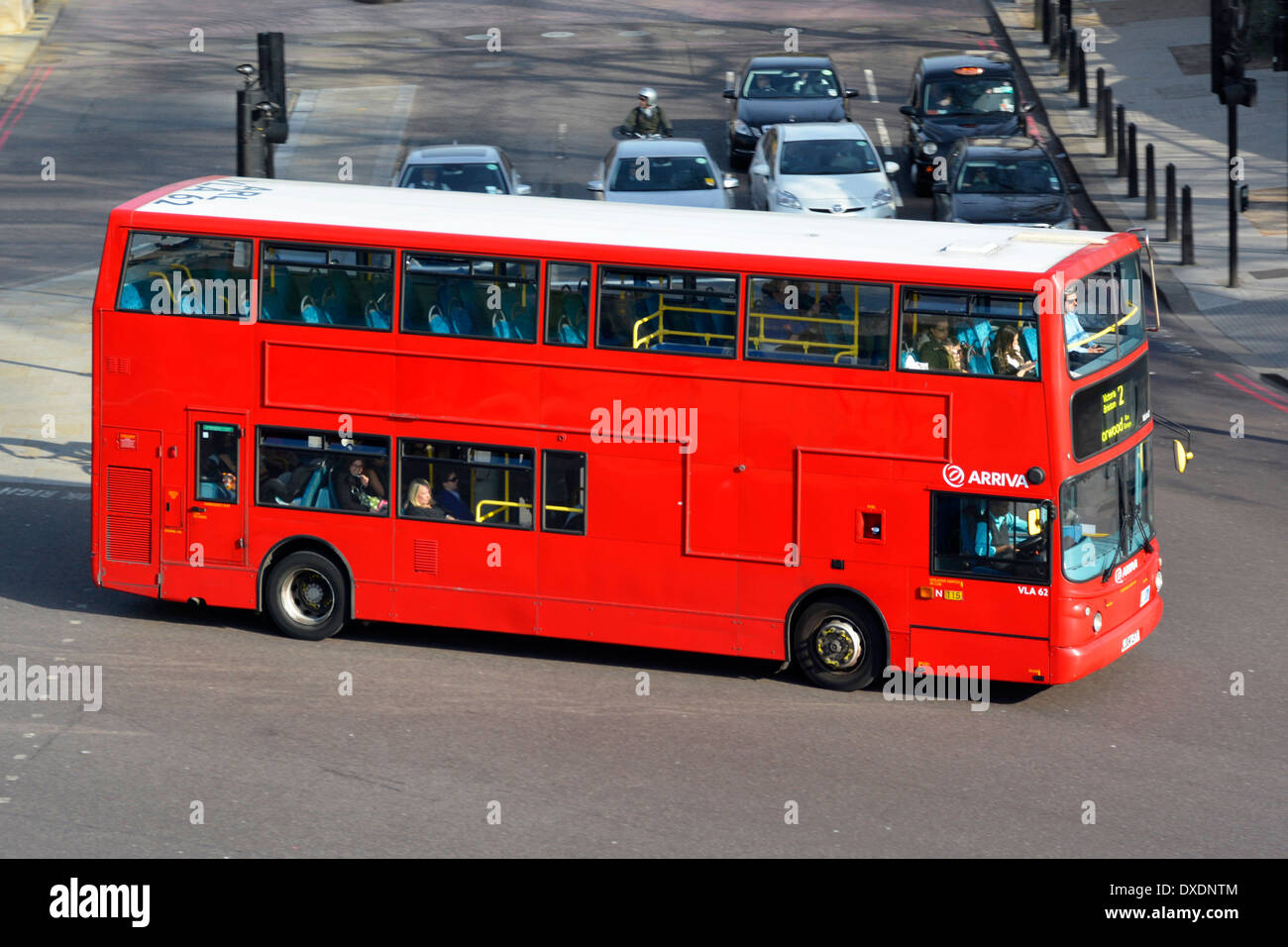 Red London double decker bus (no advertising) operated by Arriva ...