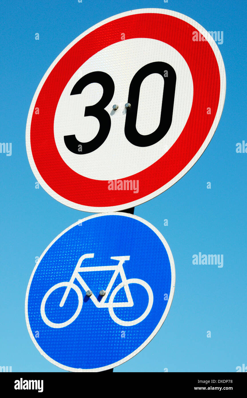 Close-up of speed limit and bicylce lane sign, Berlin, Germany Stock ... Close-up of speed limit and bicylce lane sign, Berlin, Germany Stock ...