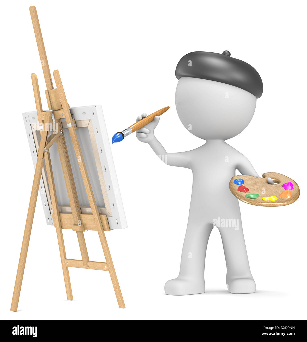 Dude the Artist painting. Holding brush and palette. 3D little human ...