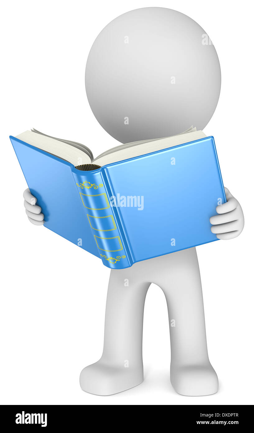 The Dude standing reading a blue book. 3D little human character Stock ...