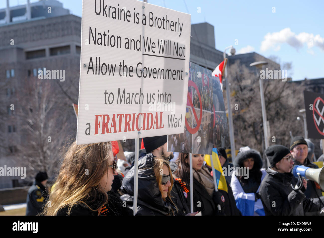 Toronto, Canada. 23rd March 2014. Group of pro-Russian protestors are ...