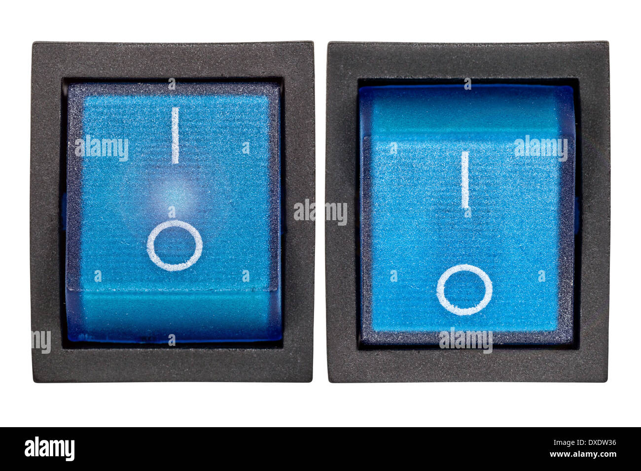 Blue power switch on/off, isolated on white background, with clipping ...