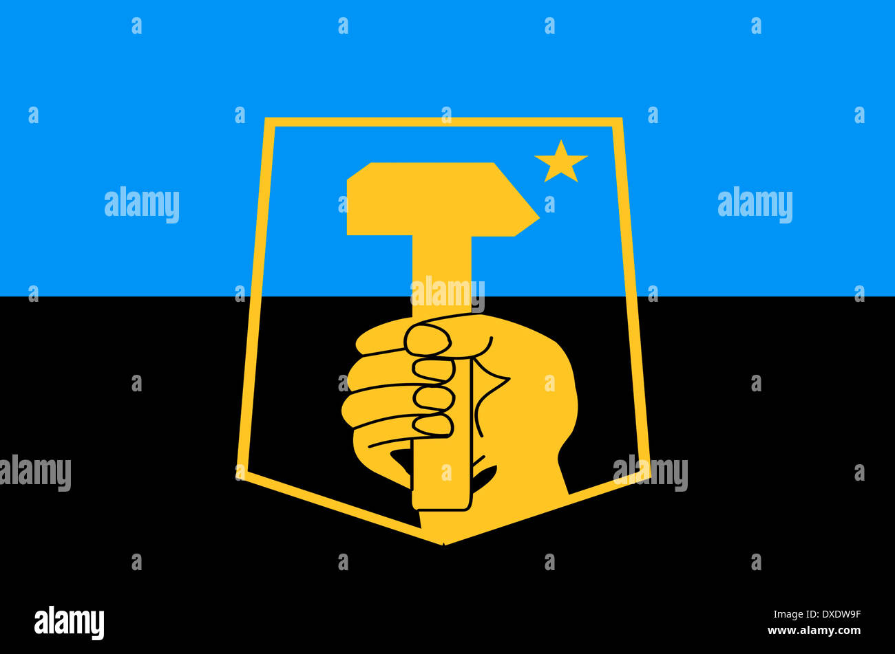 Flag with coat of arms of the Ukrainian city of Donetsk Stock Photo - Alamy