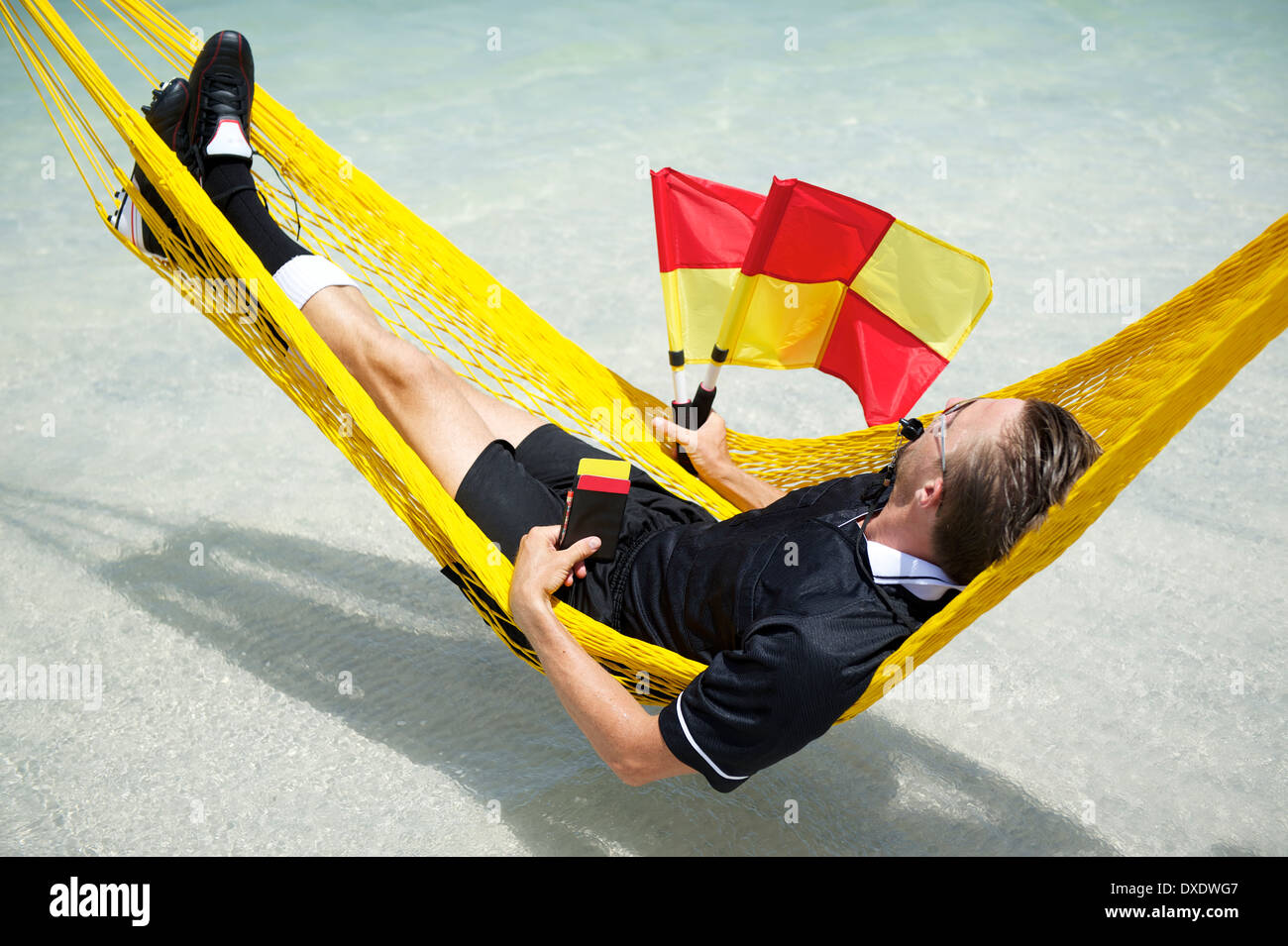 Soccer football referee taking a break from the World Cup to relax at ...
