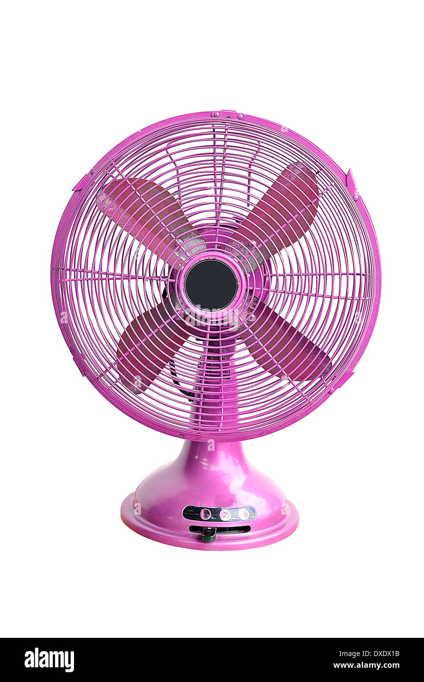 vintage pink electric fan on white background Stock Photo - Alamy