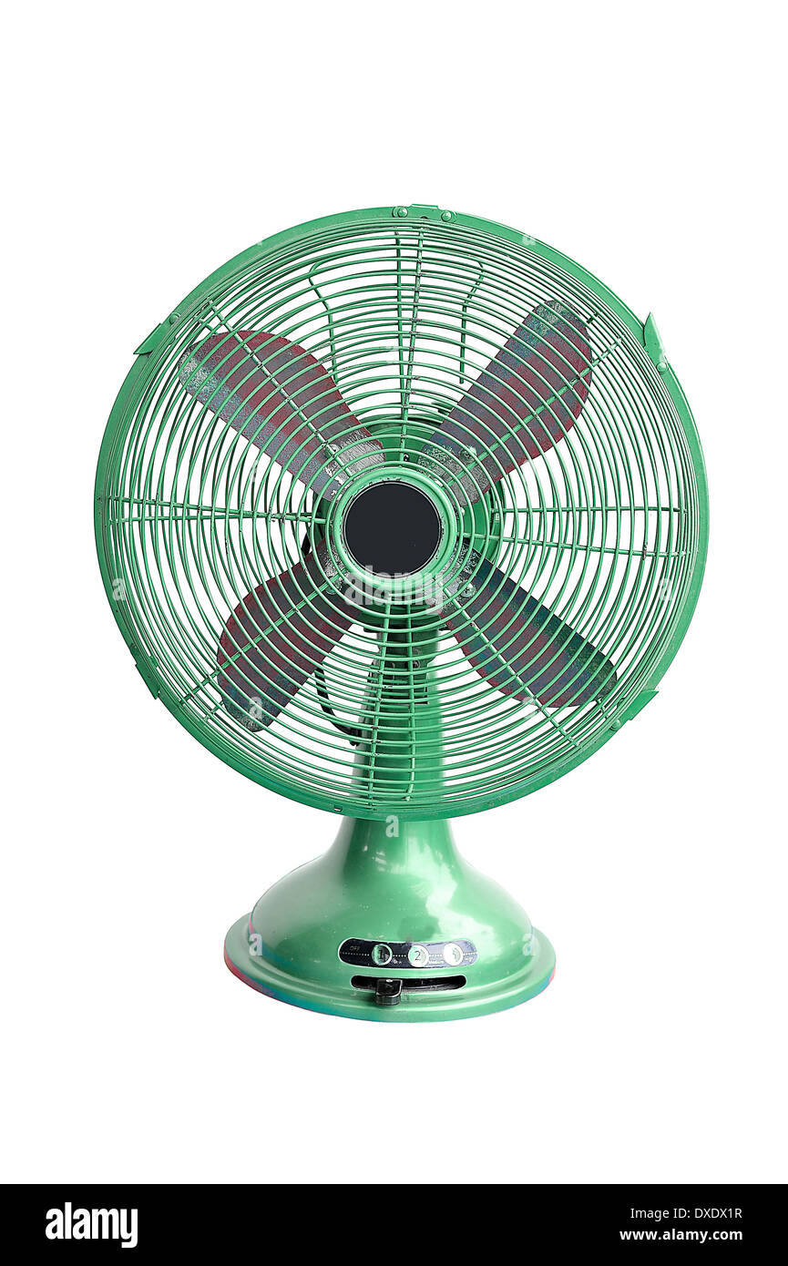 vintage green electric fan on white background Stock Photo - Alamy