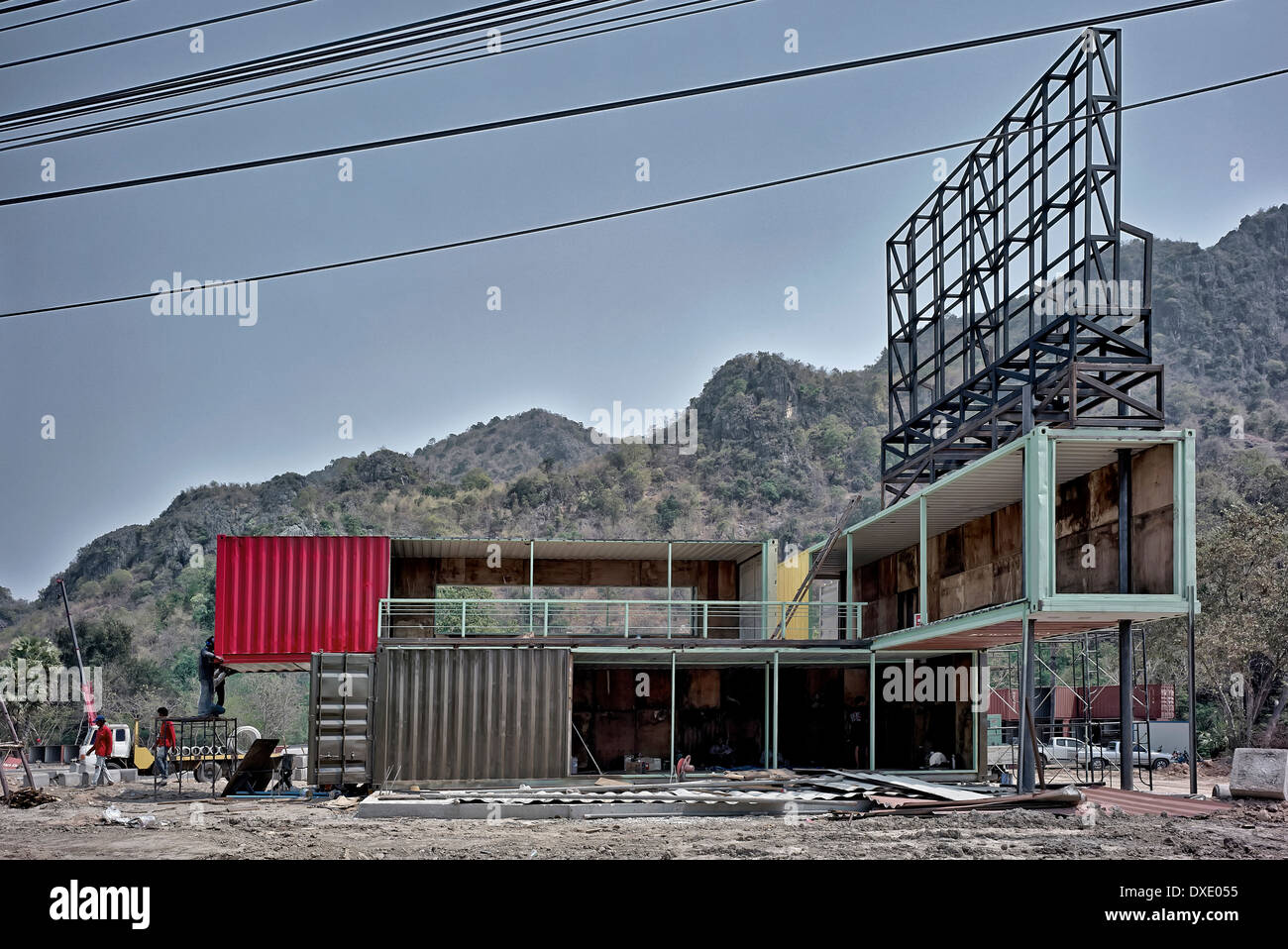 Unusual home exterior. Container house. Large metal shipping containers ...