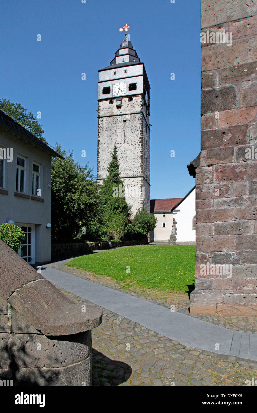 Old tower, 14th century, today bell tower, Lich, district Giessen ...