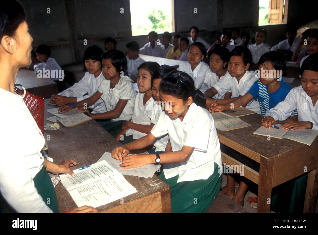 Classroom with students and teacher in a rural school in Myanmar Stock ...