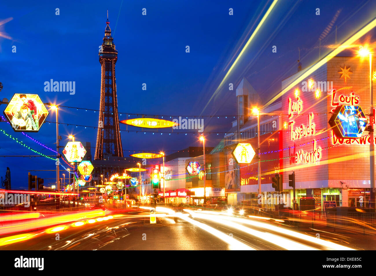 Blackpool tower and illuminations, Blackpool, Lancashire Stock Photo ...