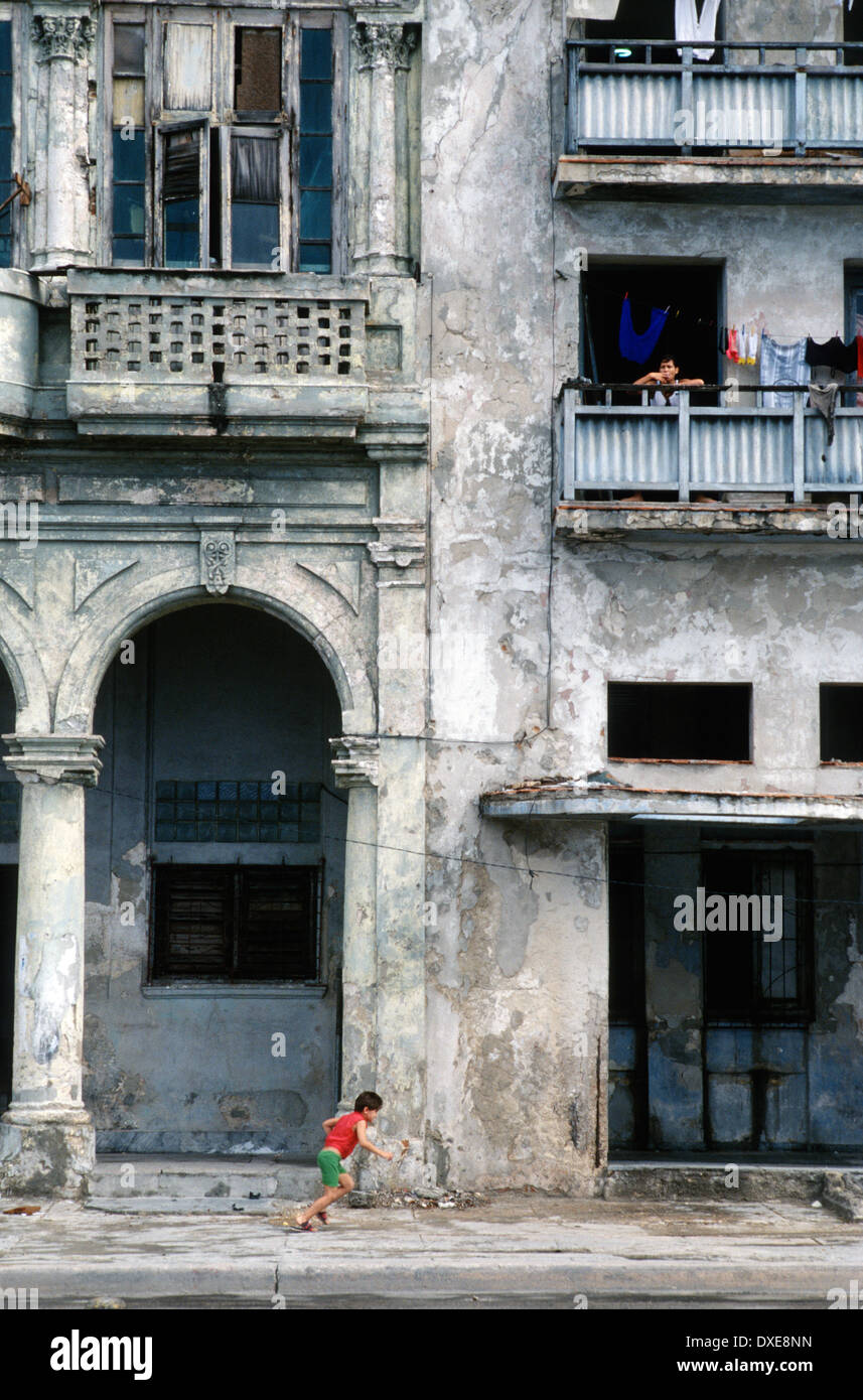 Crumbling facades of old buildings along the Malecon Havana Cuba Stock ...